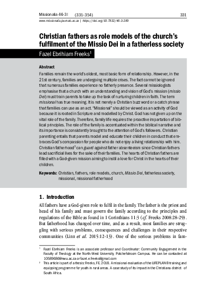 (PDF) Christian fathers as role models of the church’s fulfillment of the Missio Dei in a ...