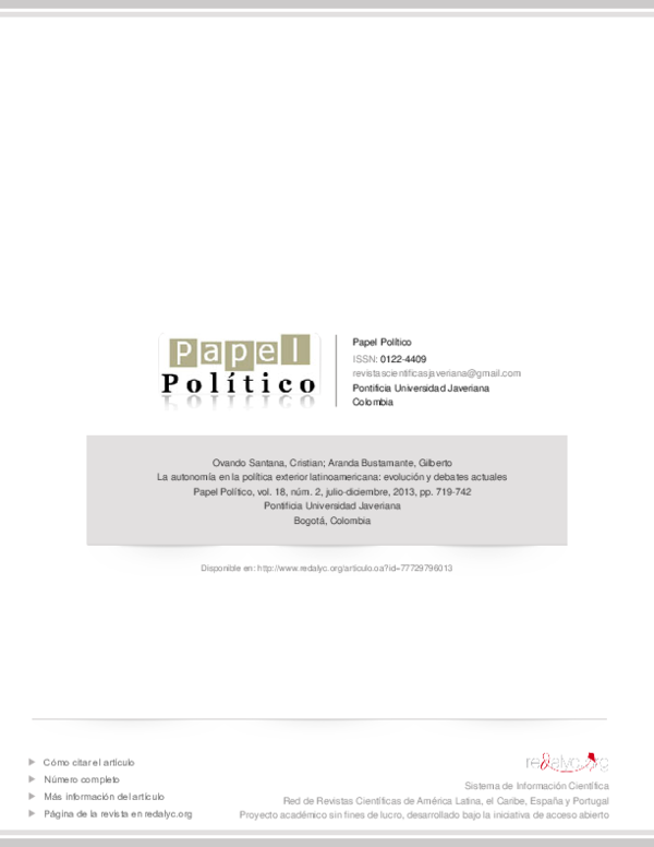 (PDF) La autonomía en la política exterior latinoamericana: evolución y ...