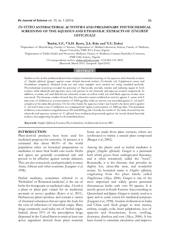 (PDF) In-Vitro Antibacterial Activities And Preliminary Phytochemical Screening Of The Aqueous ...