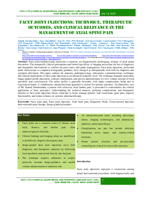 (PDF) Facet Joint Injections: Technique, in the Management of Axial ...