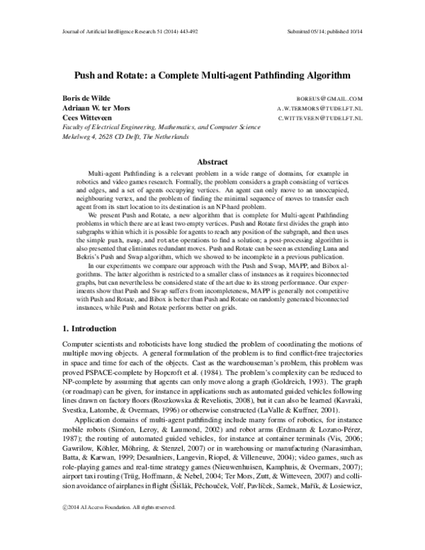 (PDF) Push and Rotate: a Complete Multi-agent Pathfinding Algorithm