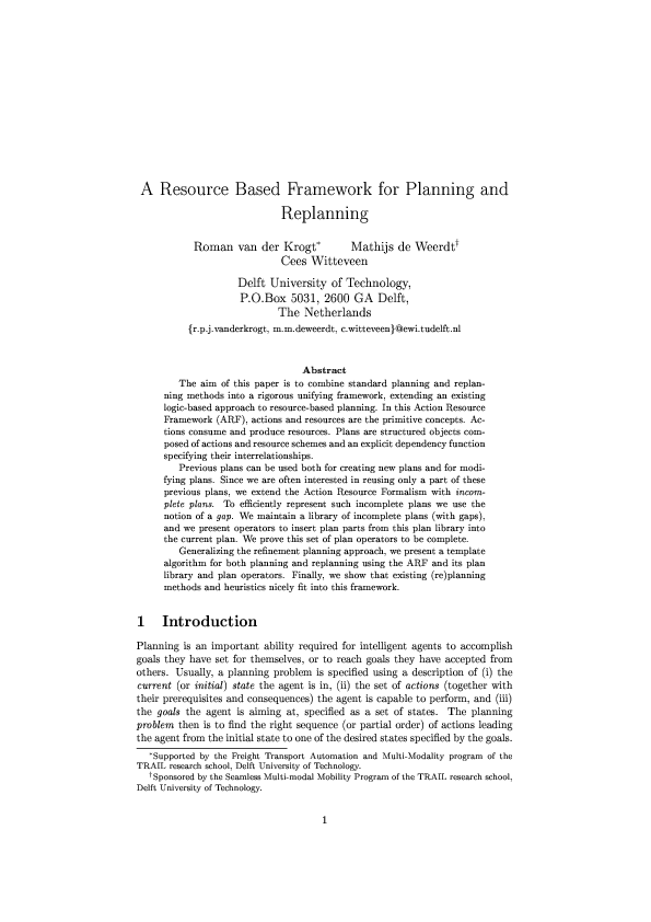 (PDF) A resource based framework for planning and replanning