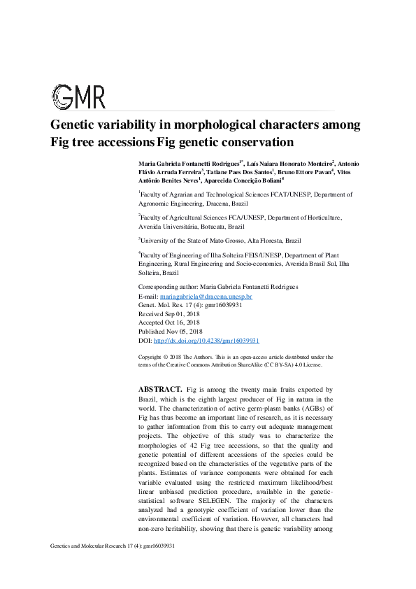 (PDF) Genetic variability in morphological characters among Fig tree ...