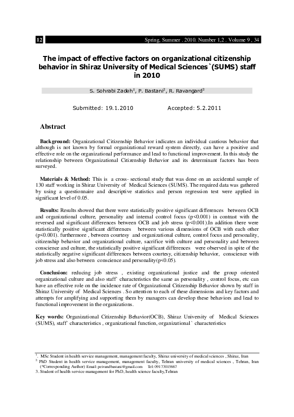 (PDF) The impact of effective factors on organizational citizenship ...