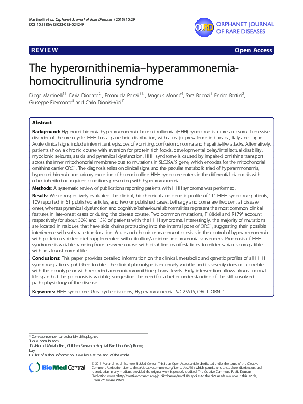 (PDF) The hyperornithinemia-hyperammonemia-homocitrullinuria syndrome