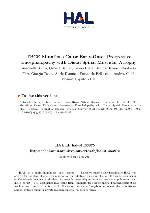 (PDF) TBCE Mutations Cause Early-Onset Progressive Encephalopathy with ...