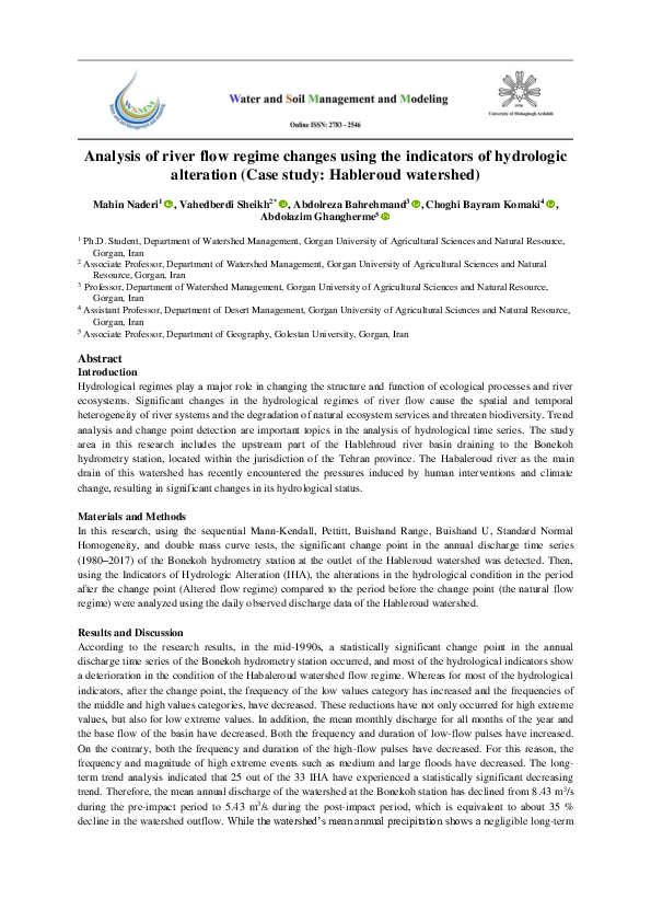 (PDF) Analysis of river flow regime changes using the indicators of ...
