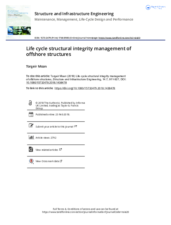 (PDF) Life cycle structural integrity management of offshore structures