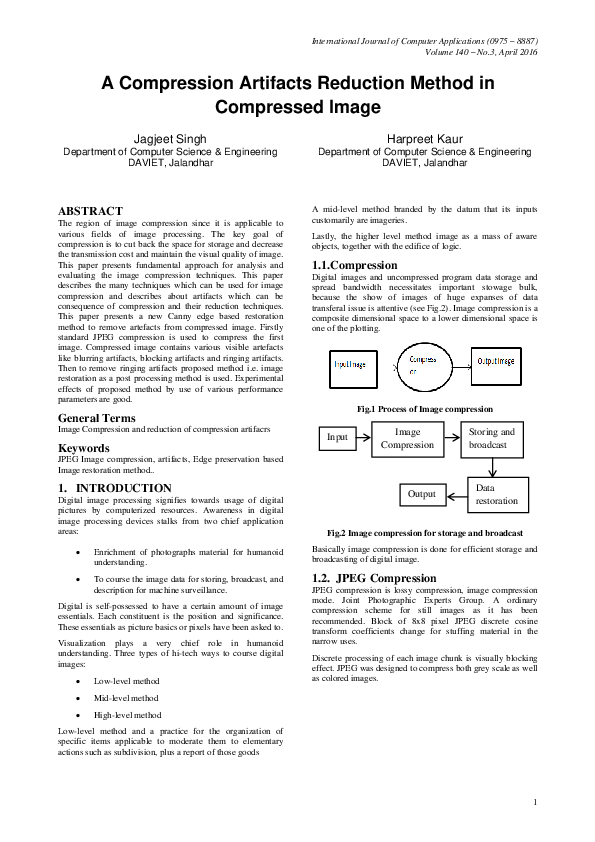 (PDF) A Compression Artifacts Reduction Method in Compressed Image
