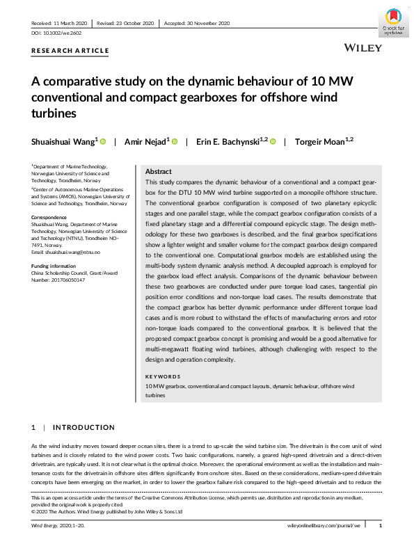 (PDF) A comparative study on the dynamic behaviour of 10 MW conventional and compact gearboxes ...