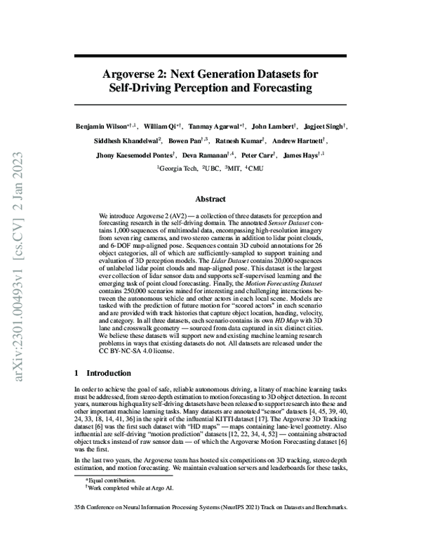 (PDF) Argoverse 2: Next Generation Datasets for Self-Driving Perception ...