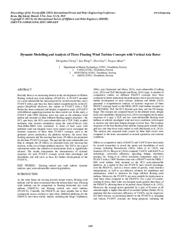 (PDF) Dynamic Modelling and Analysis of Three Floating Wind Turbine Concepts with Vertical Axis ...