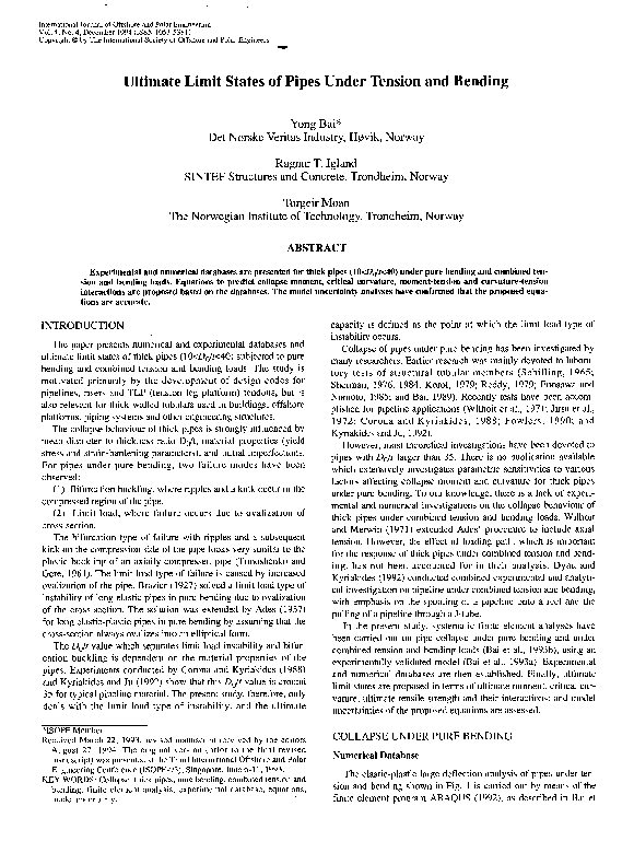 (PDF) Ultimate Limit States Of Pipes Under Tension And Bending