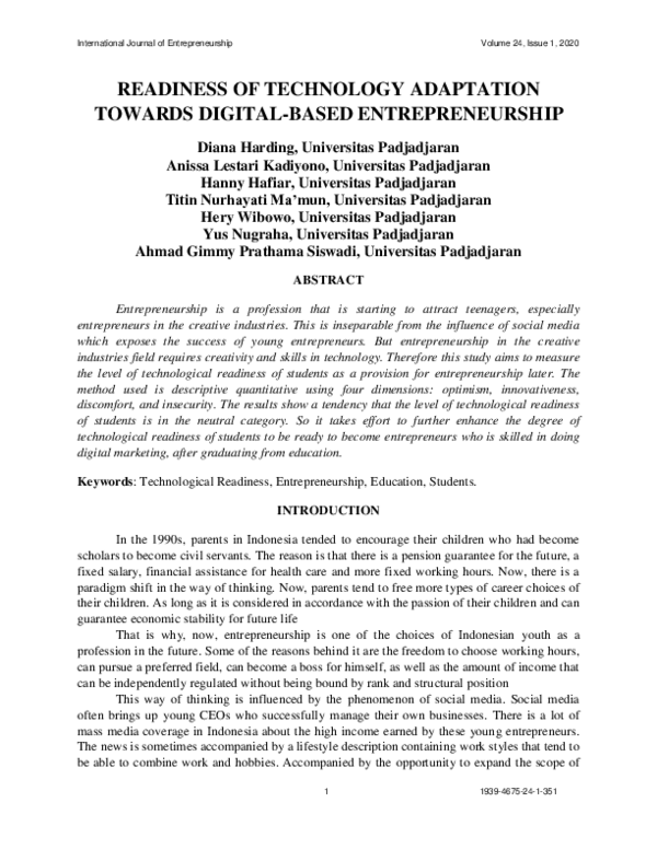 (PDF) Readiness of Technology Adaptation towards Digital-Based ...