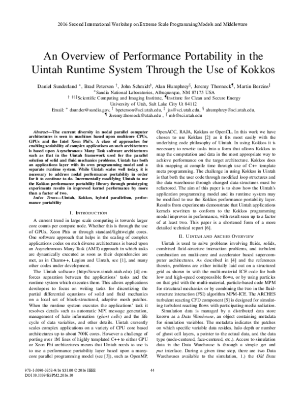 (PDF) An Overview of Performance Portability in the Uintah Runtime System through the Use of Kokkos