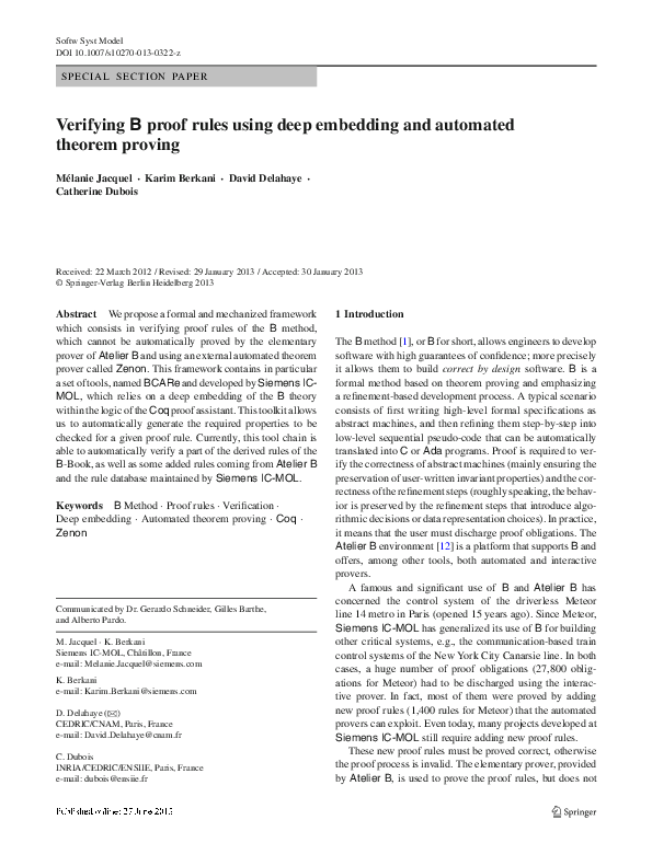 (PDF) Verifying B Proof Rules Using Deep Embedding and Automated ...