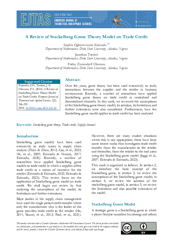 (PDF) A Review of Stackelberg Game Theory Model on Trade Credit