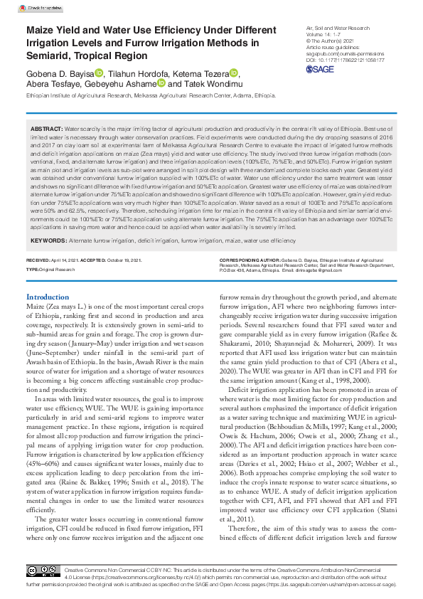 (PDF) Maize Yield and Water Use Efficiency Under Different Irrigation ...