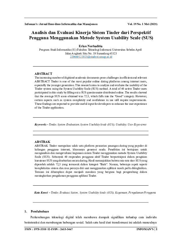 (PDF) Analisis dan Evaluasi Kinerja Sistem Tinder dari Perspektif Pengguna Menggunakan Metode ...