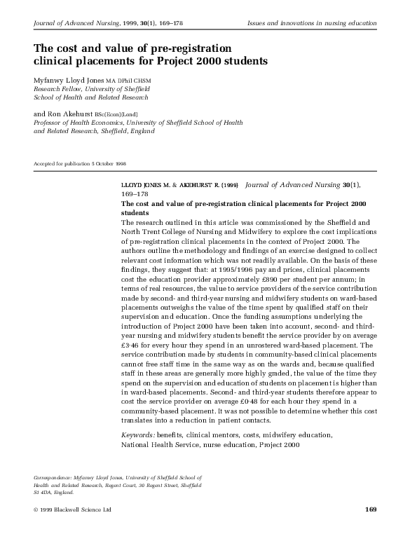 (PDF) The cost and value of pre‐registration clinical placements for ...