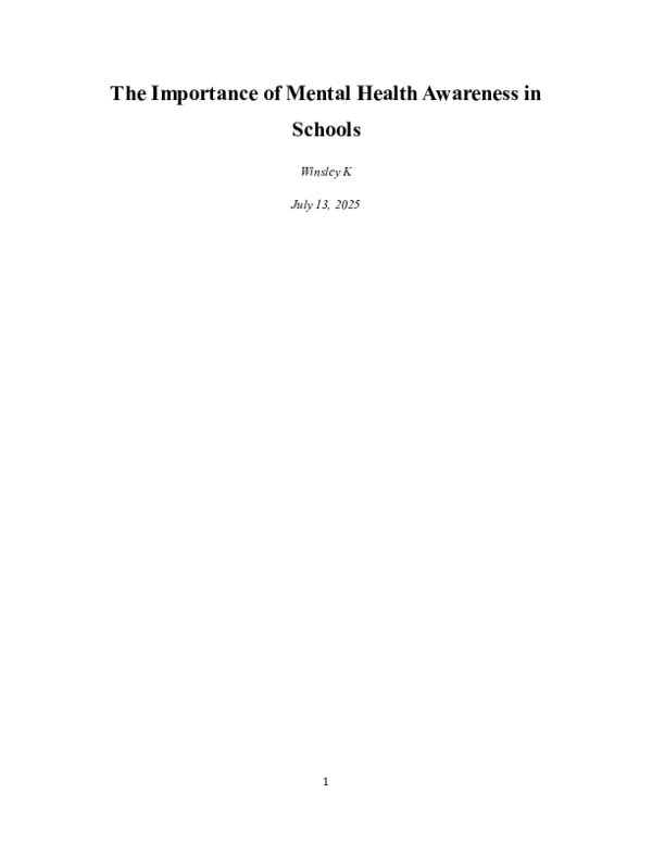 (PDF) The Importance of Mental Health Awareness in Schools