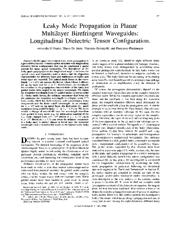 (PDF) Leaky mode propagation in planar multilayer birefringent ...