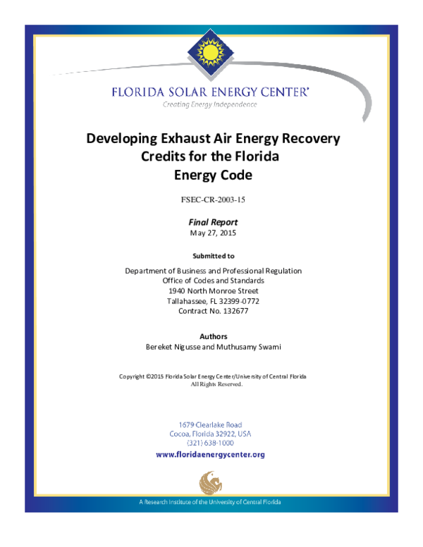 (PDF) Developing Exhaust Air Energy Recovery Credits for the Florida Energy Code