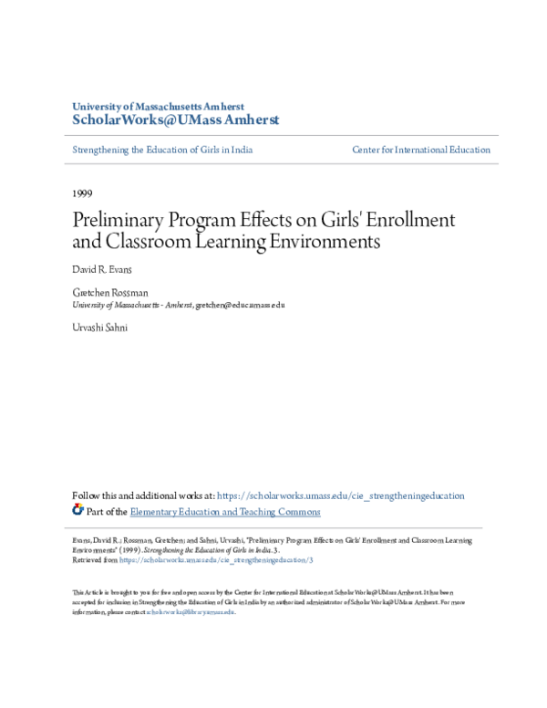 (PDF) Preliminary Program Effects on Girls' Enrollment and Classroom ...