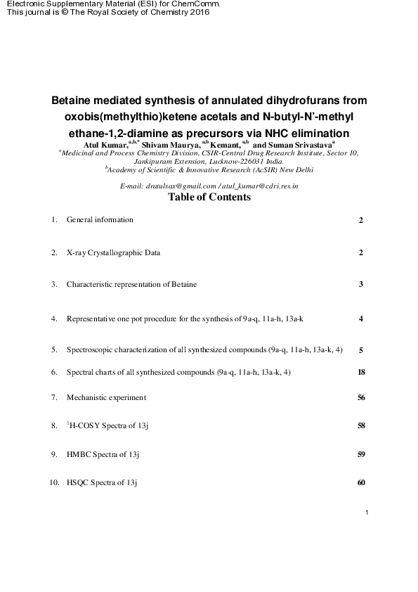(PDF) Betaine mediated synthesis of annulated dihydrofurans from oxobis ...