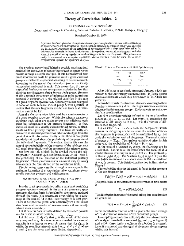 Pdf Theory Of Correlation Tables 2