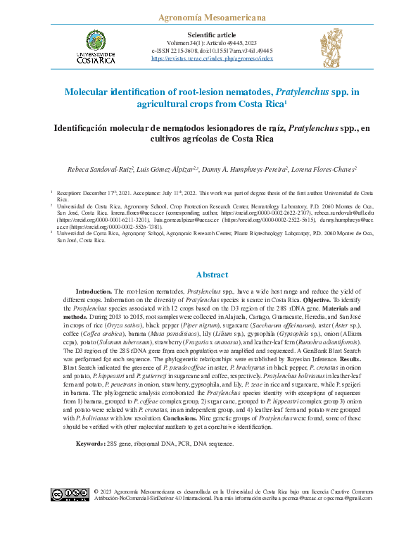(PDF) Molecular identification of root-lesion nematodes, Pratylenchus ...