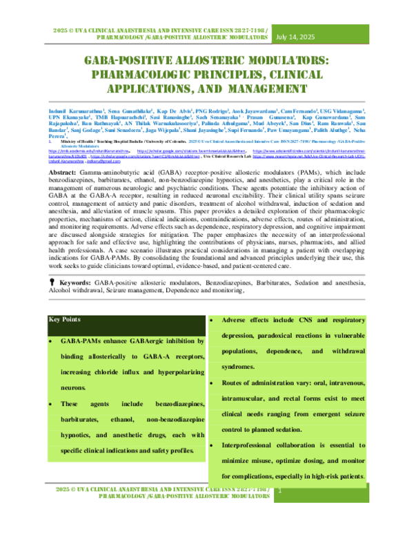 (PDF) GABA-Positive Allosteric Modulators Pharmacologic Principles