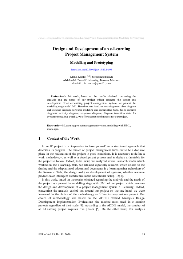 (PDF) Design and Development of an e-Learning Project Management System: Modelling and Prototyping