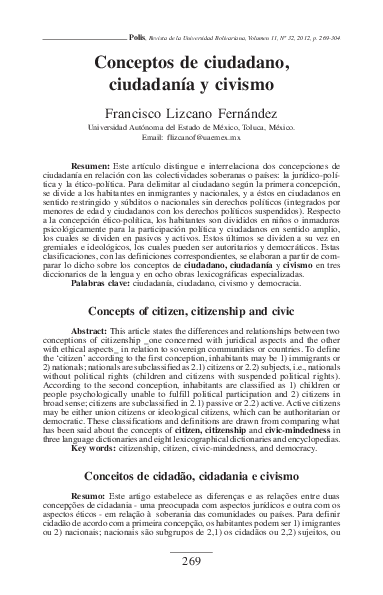(PDF) Conceptos de ciudadano, ciudadanía y civismo