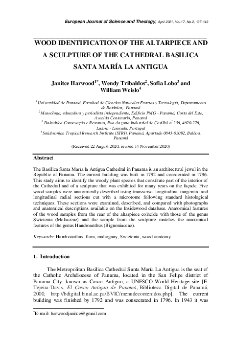 (PDF) WOOD IDENTIFICATION OF THE ALTARPIECE AND A SCULPTURE OF THE ...