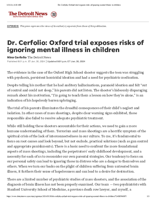 (PDF) Dr Cerfolio: Oxford Trial exposes risks of ignoring mental ...