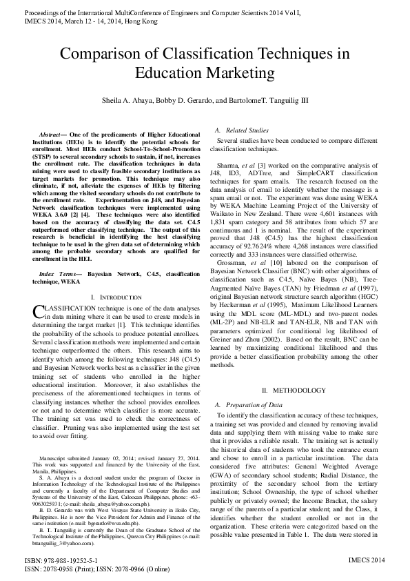 (PDF) Comparison of Classification Techniques in Education Marketing