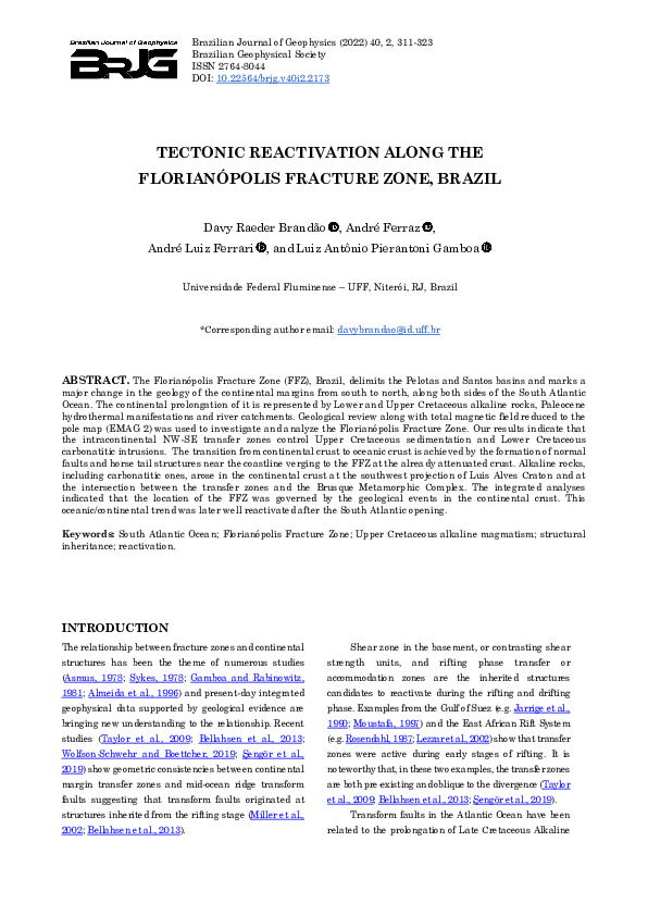 (PDF) TECTONIC REACTIVATION ALONG THE FLORIANÓPOLIS FRACTURE ZONE, BRAZIL