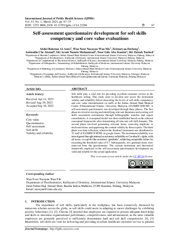 (PDF) Self-assessment questionnaire development for soft skills ...