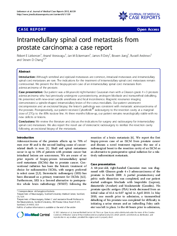 (PDF) Intramedullary spinal cord metastasis from prostate carcinoma: a case report