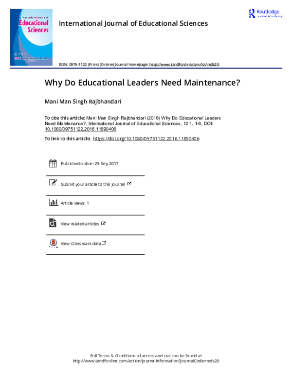 (PDF) Why Do Educational Leaders Need Maintenance?