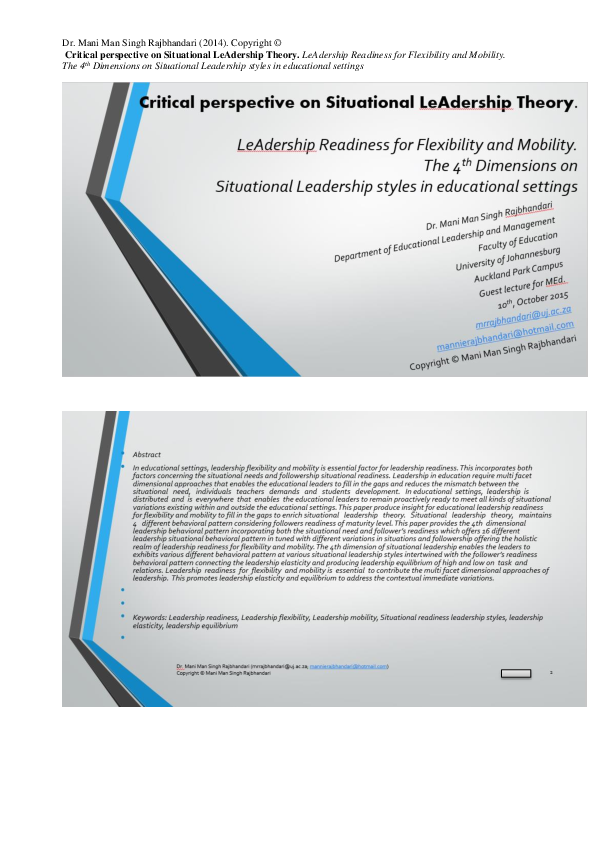 (PDF) Critical perspective on Situational Leadership Theory. Leadership ...