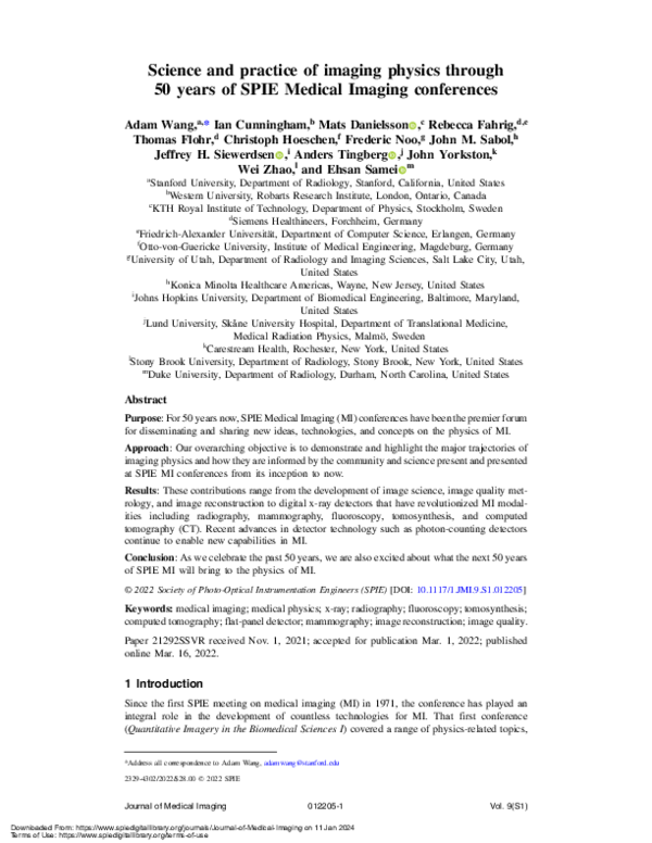 (PDF) Science and practice of imaging physics through 50 years of SPIE ...