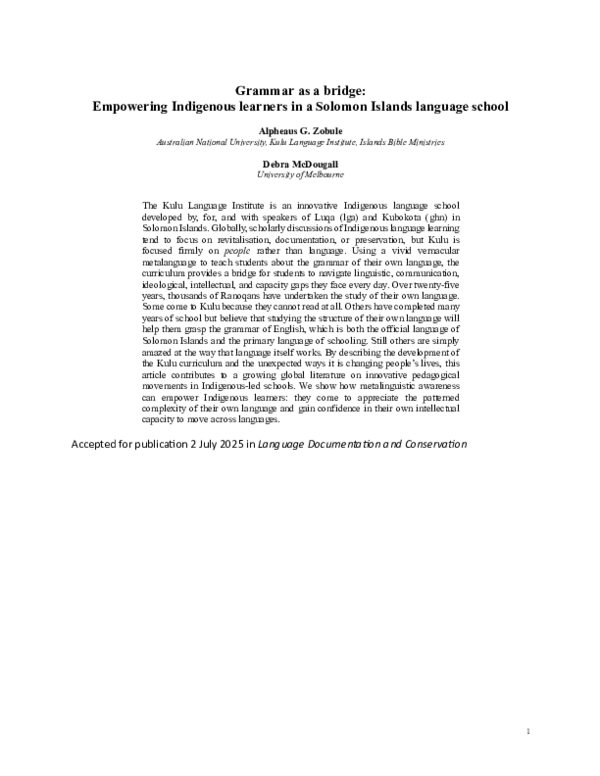 (PDF) Grammar as a bridge: Empowering Indigenous learners in a Solomon ...