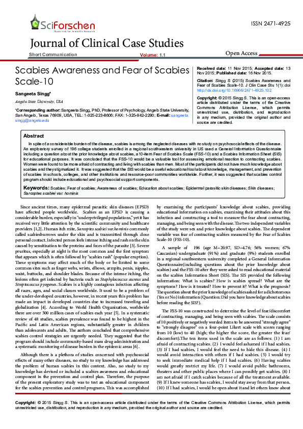 (PDF) Scabies Awareness and Fear of Scabies Scale-10