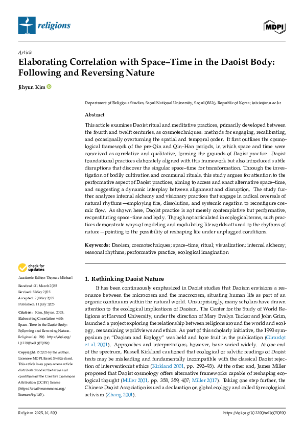 (PDF) Elaborating Correlation with Space-Time in the Daoist Body: Following and Reversing Nature