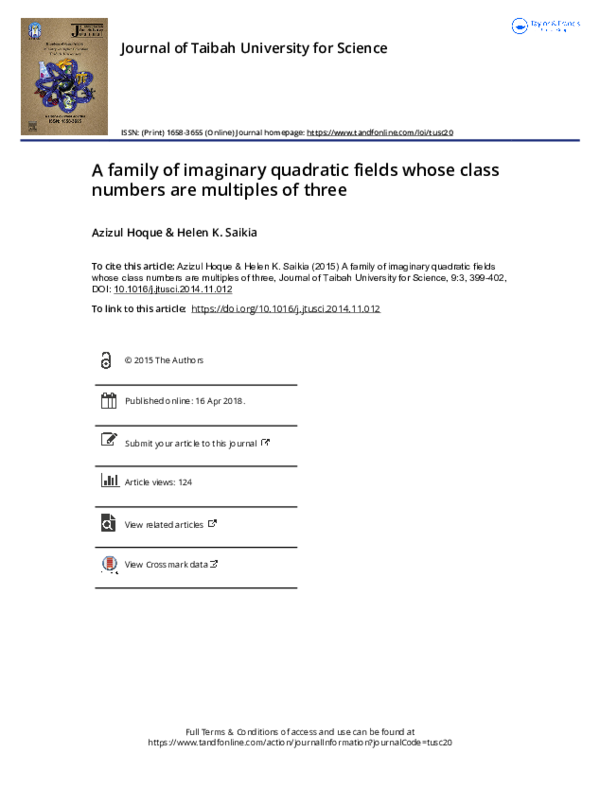 (PDF) A family of Imaginary Quadratic Fields whose Class numbers are ...