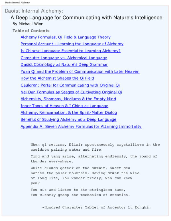 (PDF) Daoist Inner Alchemy as a Deep Language for Communicating with Nature