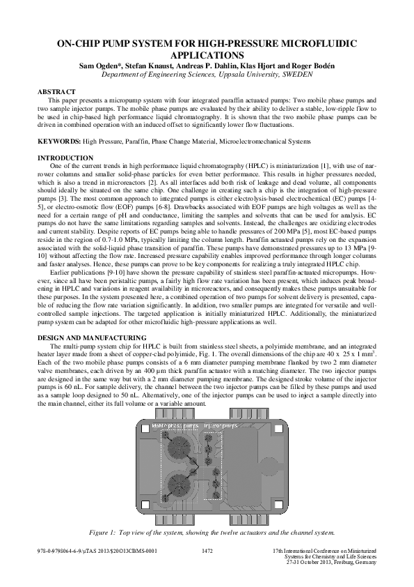 (PDF) On-chip pump system for high-pressure microfluidic applications
