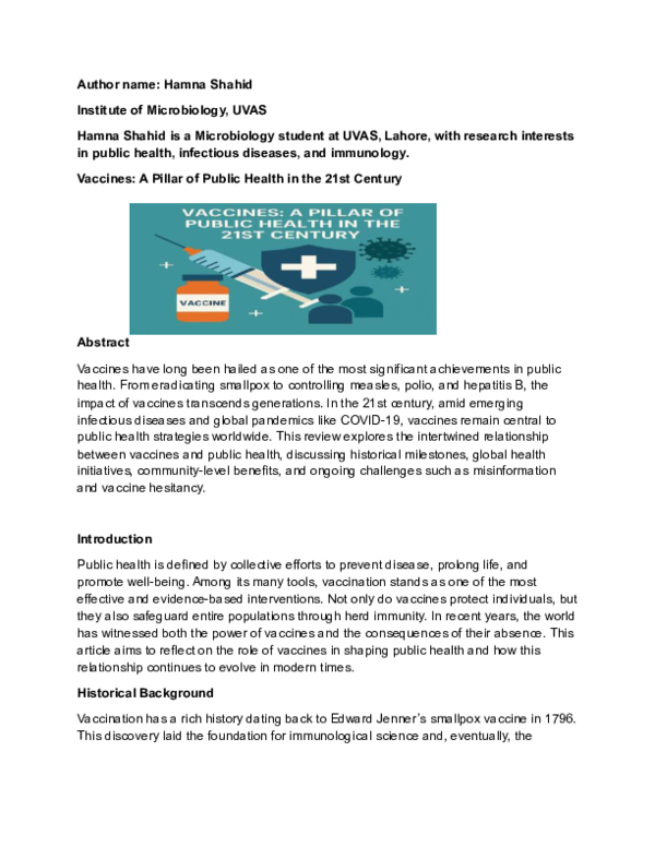 (PDF) Author name: Hamna Shahid Institute of Microbiology, UVAS
